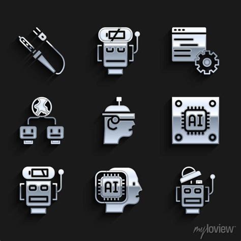 Set Smart Glasses Humanoid Robot Robot Processor With Microcircuits Posters For The Wall