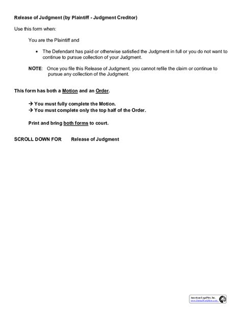 Fillable Online County Release And Satisfaction Of Judgment Fax Email