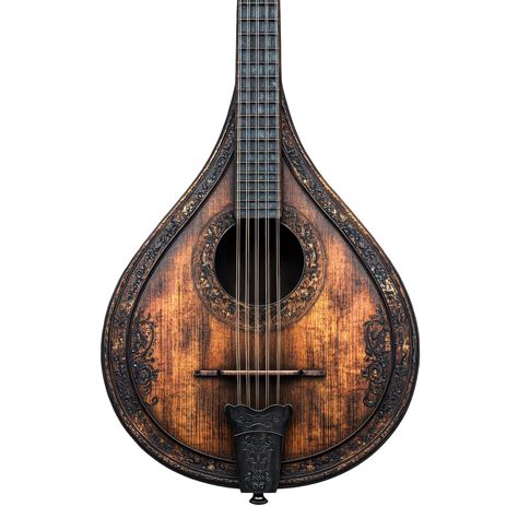 Mandolin With Intricate Design Displayed Against A Neutral Background
