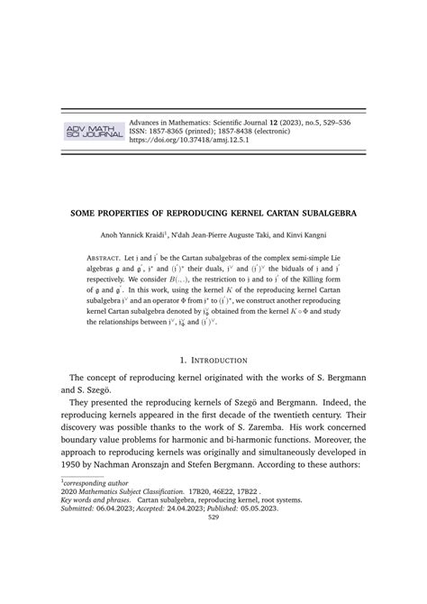 Pdf Some Properties Of Reproducing Kernel Cartan Subalgebra