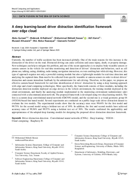 Pdf A Deep Learning Based Driver Distraction Identification Framework Over Edge Cloud