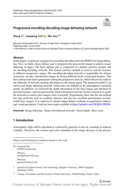 Progressive Encoding Decoding Image Dehazing Network Request Pdf