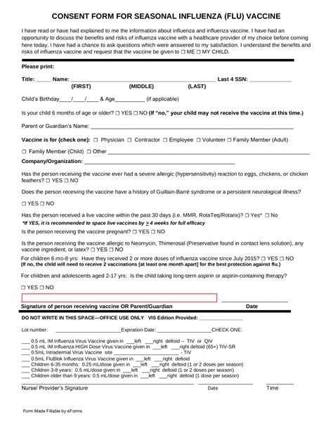 Free Flu Shot Influenza Vaccine Consent Form Word Pdf Eforms