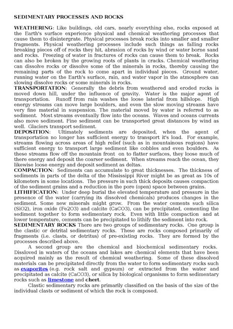 Sedimentary Processes And Rocks Dynamic Earth Gly 1000 Docsity