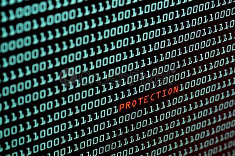 Protection Text And Binary Code Concept From The Desktop Computer