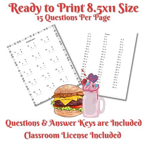 Fast Food Themed Multiplication Worksheets Grades 23 375 Problems