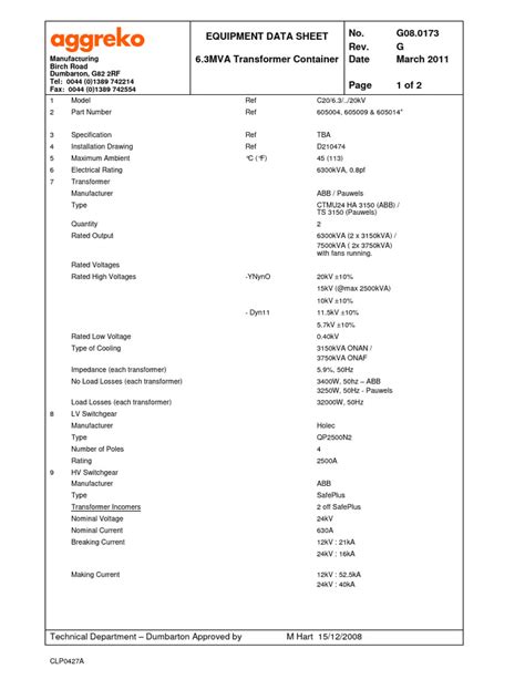 Transformer Data Sheet 6 3mva Pdf