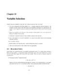 Variable Selection Biostatistics Variable Selection Biostatistics
