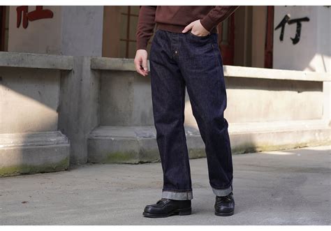 Mens Selvedge Denim Bootcut Jeans Indigo Dyed Crush On Retro