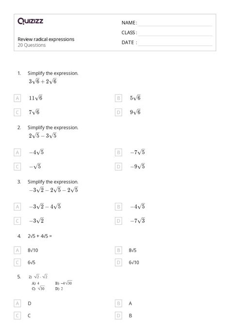 Printable Radical Equations And Functions Worksheets Quizizz