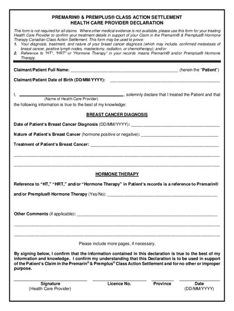 Fillable Online Premarin® And Premplus® Class Action Settlement Health