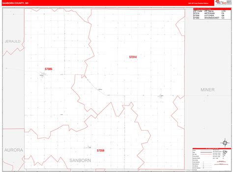Sanborn County Sd Zip Code Wall Map Red Line Style By Marketmaps