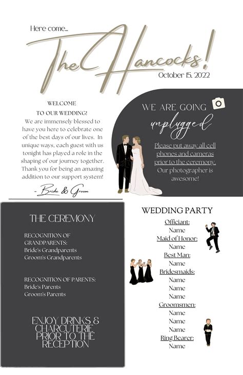 Printable Classic Wedding Program Flyer Template Download Black White And Gold Wedding