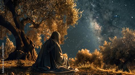 Jesus Christ Praying At The Garden Of Gethsemane Surrounded By Serene