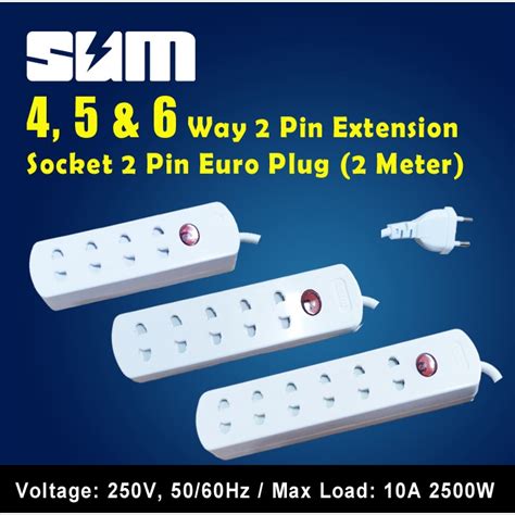 456 Way 2 Pin Extension Socket 2 Meter Shopee Singapore