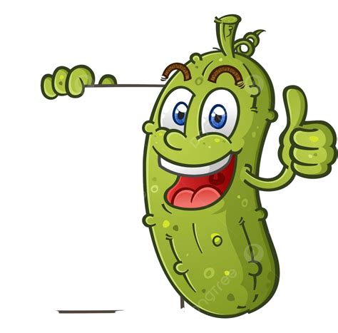 A Cartoon Pickle Character With A Blank Poster Board Showing A Thumbs