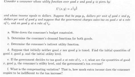 Solved Consider A Consumer Whose Utility Function Over Good