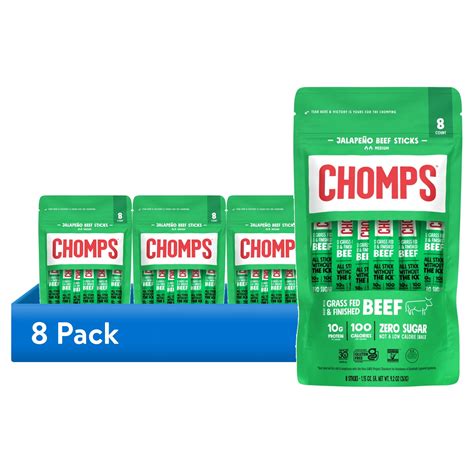 8 Pack 8 Pack Chomps Grass Fed And Finished Jalapeño Beef Jerky
