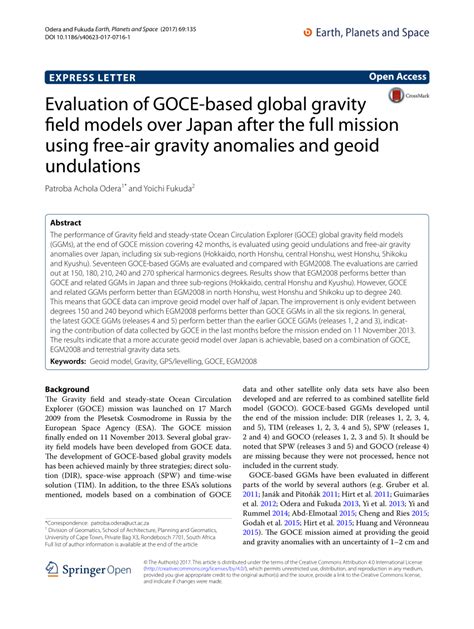 Pdf Evaluation Of Goce Based Global Gravity Field Models Over Japan After The Full Mission