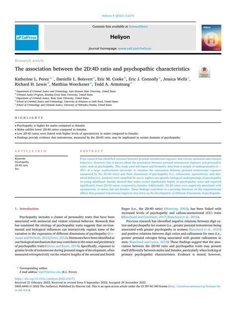 Pdf The Association Between The 2d4d Ratio And Psychopathic
