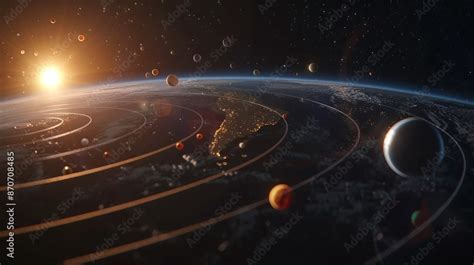 An Educational Scene Of The Solar System With Each Planet In Its Orbit
