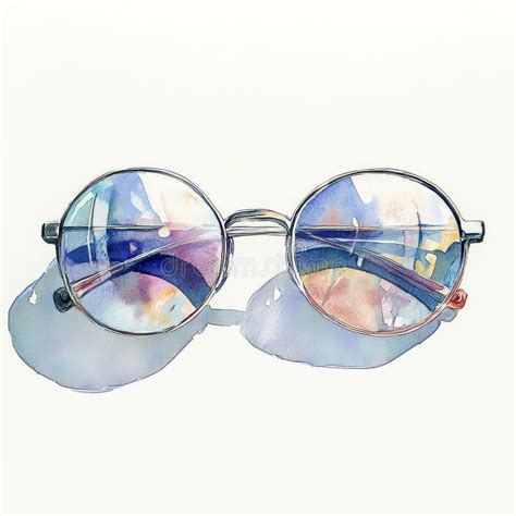 Sunglasses With Reflection On White Background Hand Drawn Watercolor Illustration Stock