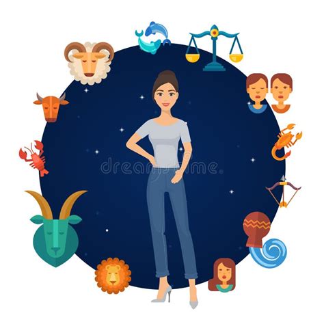 Zodiac Signs Astrological Circle With Girl In Center Vector