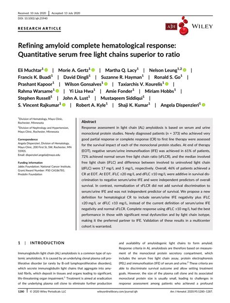 Refining Amyloid Complete Hematological Response Quantitative Serum