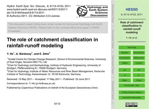 Pdf The Role Of Catchment Classification In Rainfall Runoff Modeling