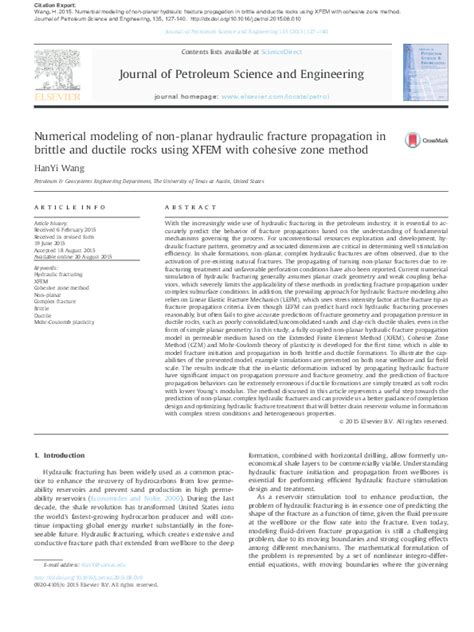 Pdf Using Xfem And Czm To Model Non Planar Hydraulic Fracture Propagation In Brittle And