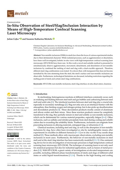 Pdf In Situ Observation Of Steel Slag Inclusion Interaction By Means Of High Temperature