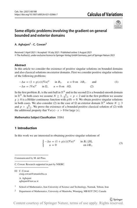 Some Elliptic Problems Involving The Gradient On General Bounded And Exterior Domains Request Pdf
