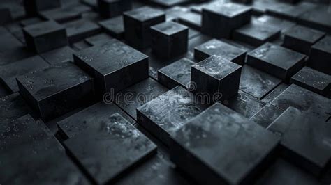 3d rendering of dark wet beveled cubes stock illustration