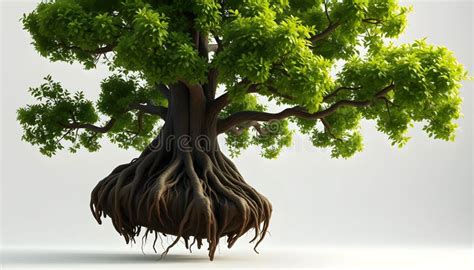Magical Bonsai Tree With Intertwined Roots And Green Leaves Stock Illustration Illustration Of