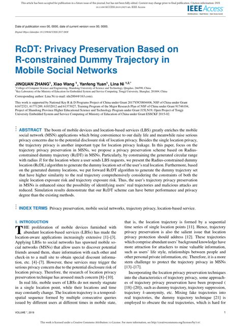 Pdf Rcdt Privacy Preservation Based On R Constrained Dummy Trajectory In Mobile Social Networks