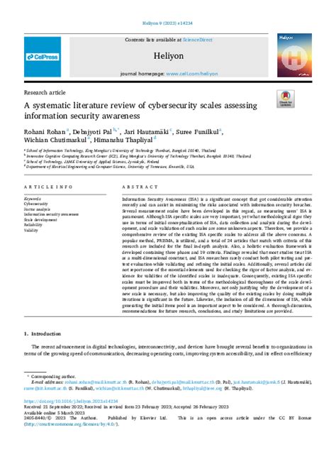 Pdf A Systematic Literature Review Of Cybersecurity Scales Assessing