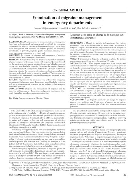 Pdf Examination Of Migraine Management In Emergency Departments