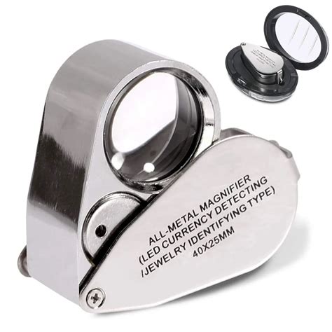 40x Jewelers Loupe Magnifier Metal Magnifying Glasses Led Uv