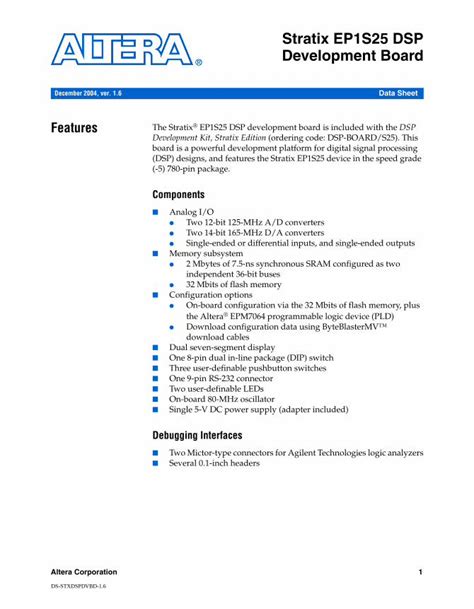 Pdf Stratix Ep1s25 Dsp Development Board Data Sheet Altera · Pdf