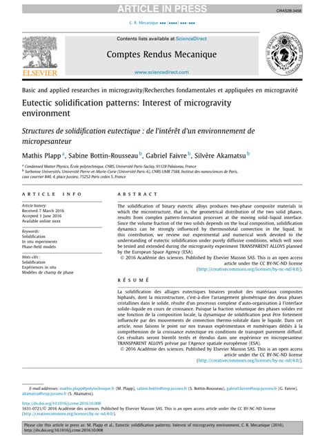 Pdf Eutectic Solidification Patterns Interest Of Microgravity Environment
