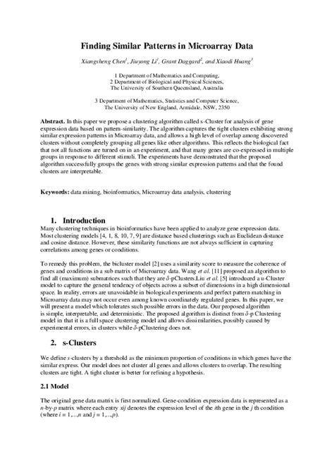 Pdf Finding Similar Patterns In Microarray Data Xiaodi Huang