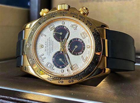 Rolex Daytona Chronograph 18k Yellow Gold Panda Dial Oysterflex Strap Watch Ebay