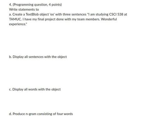 Solved 4 Programming Question 4 Points Write Statements