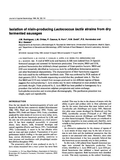 Pdf Isolation Of Nisin Producing Lactococcus Lactis Strains From Dry