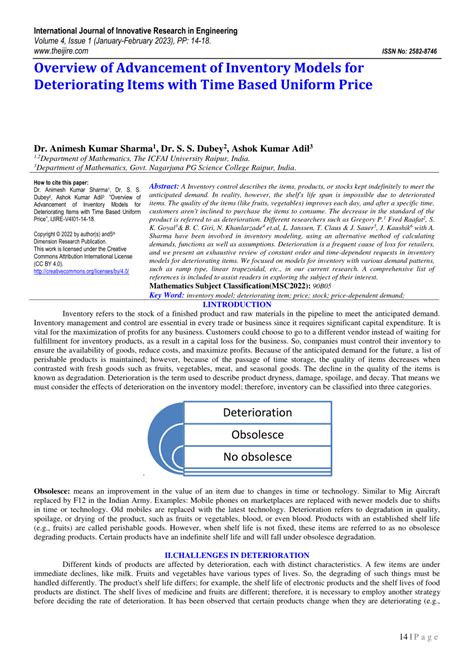 Pdf Overview Of Advancement Of Inventory Models For Deteriorating Items With Time Based