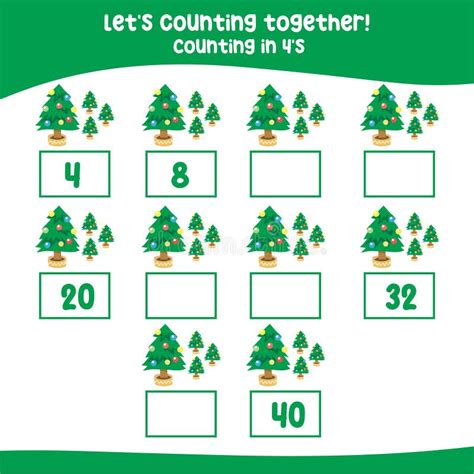 Counting By Four S The Christmas Trees Counting In 4 S Worksheet Stock