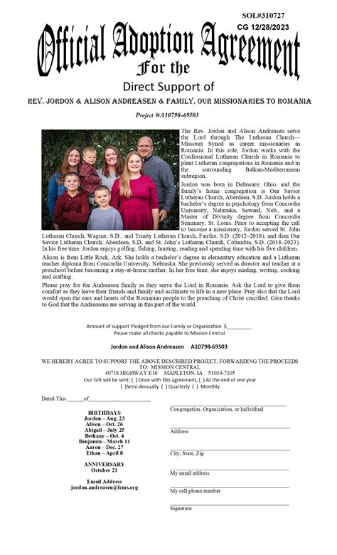 Rev Jordon And Alison Andreasen Romania Profile And Adoption Agreement Mission Central