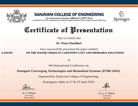 Dr Niraj Chaudhari On Linkedin Research Springerconference Academicachievement Innovation