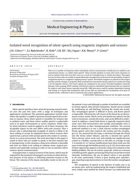 PDF Isolated Word Recognition Of Silent Speech Using Magnetic Implants And Sensors