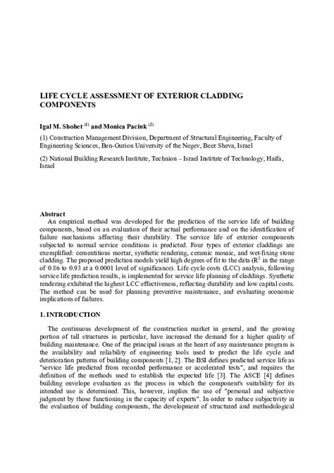Pdf Life Cycle Assessment Of Exterior Cladding Components